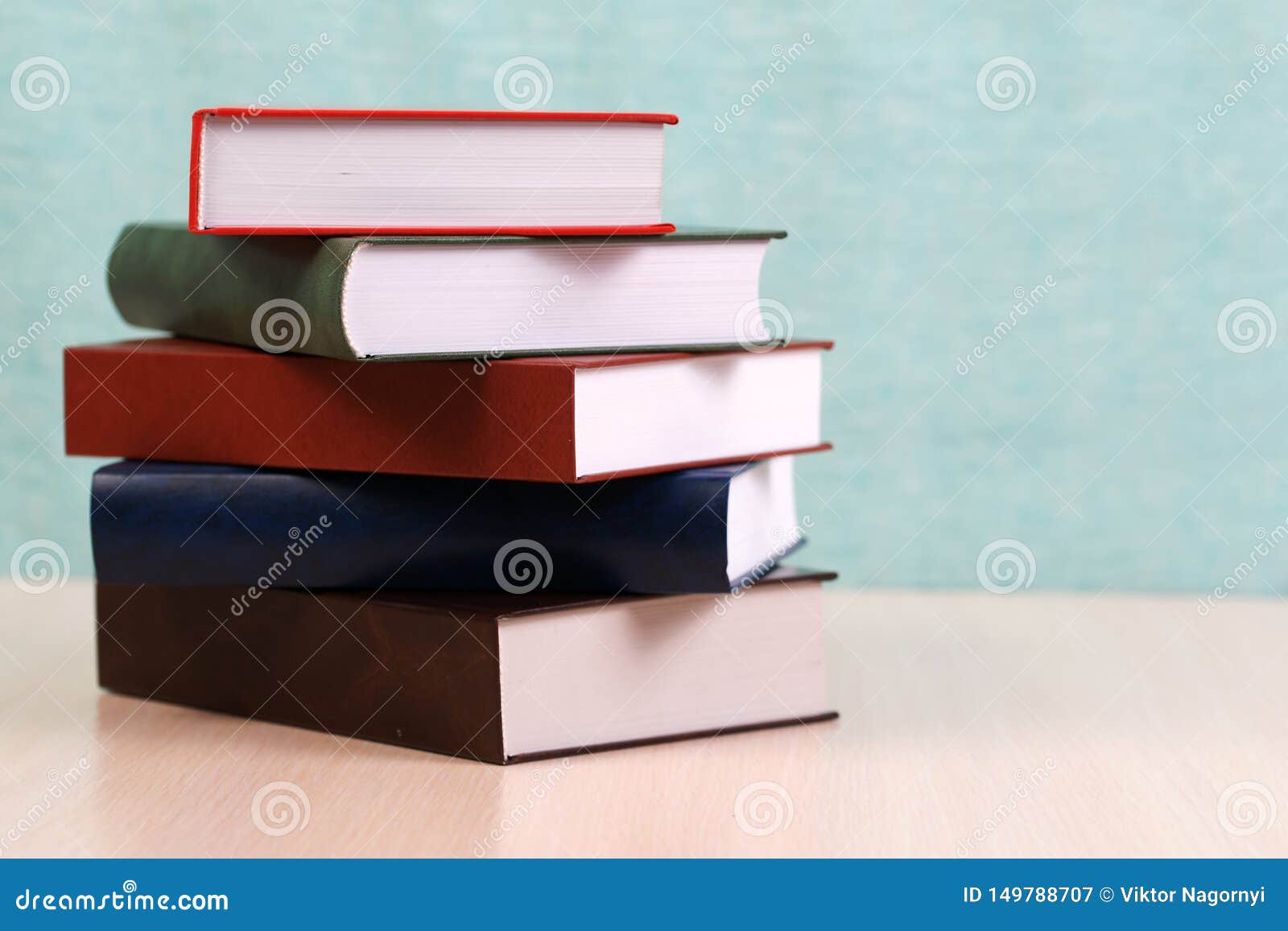 Open Book, Stack of Hardback Books on Wooden Table. Stock Image - Image ...