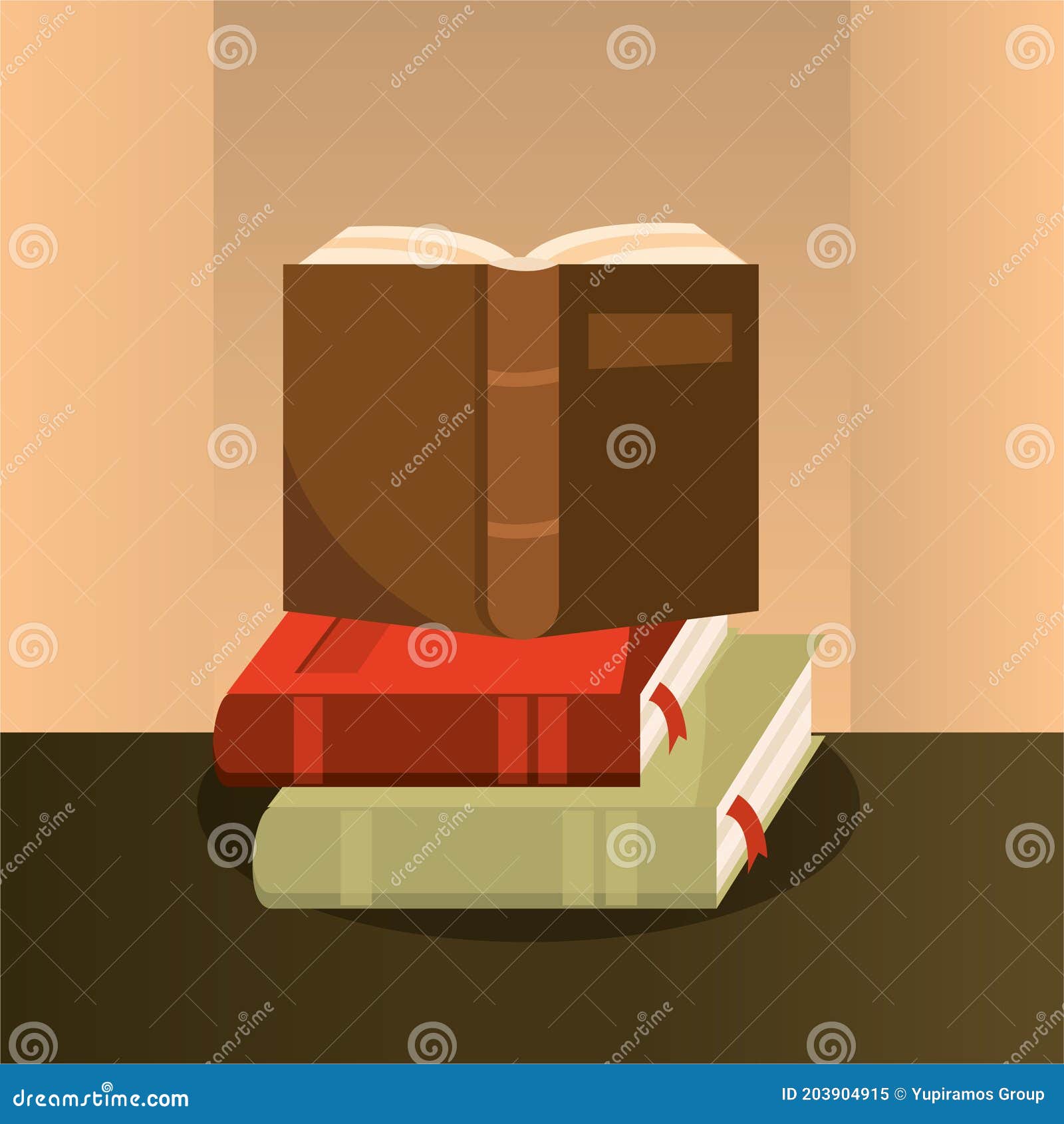 Open Book on Stack of Textbooks Reading Design Stock Vector ...