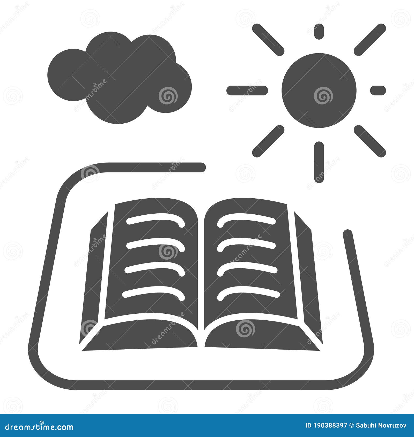 Open Book with Sun and Cloud Solid Icon, Picnic Concept, Outdoor ...