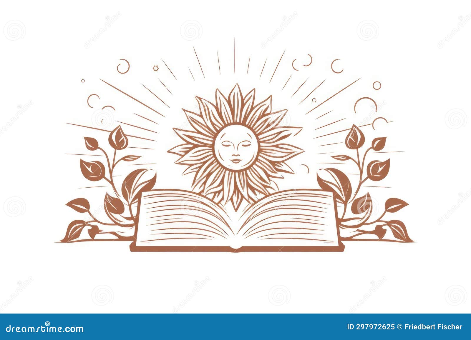 An Open Book with a Sun on Top of it Stock Illustration - Illustration ...