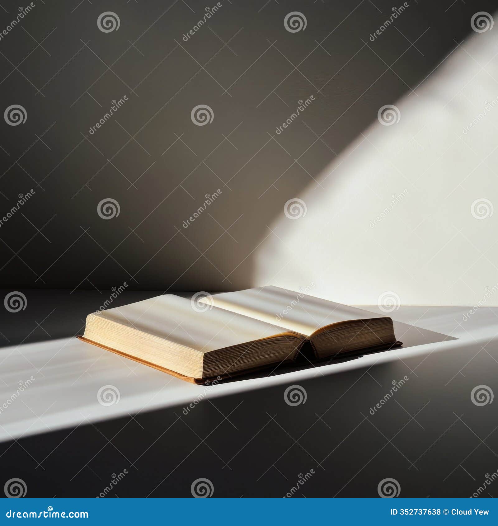 Open Book in Sunlit Room with Dramatic Shadows and Minimalist Aesthetic ...