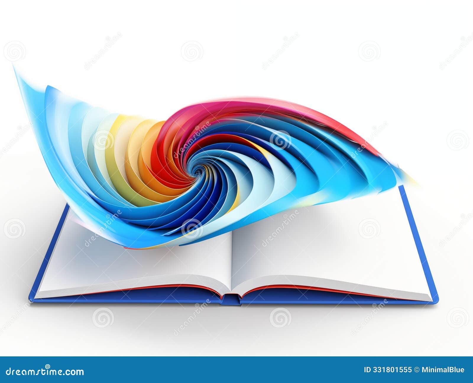 Open Book with Swirling Colorful Pages Creating Vortex Effect on White ...