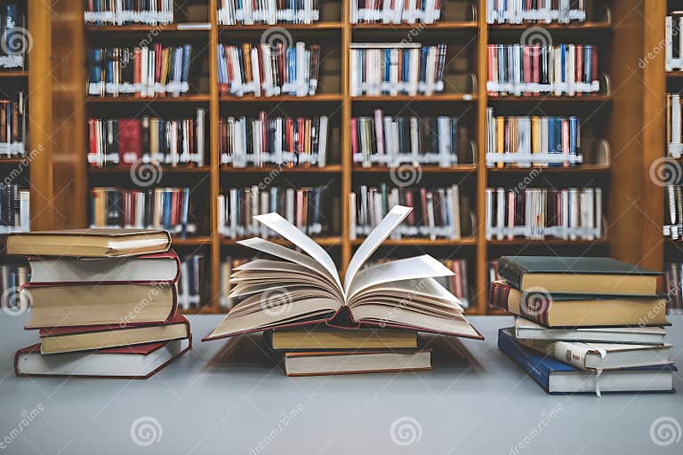 Open Book on Table, Inviting Reader in Library Setting Stock ...