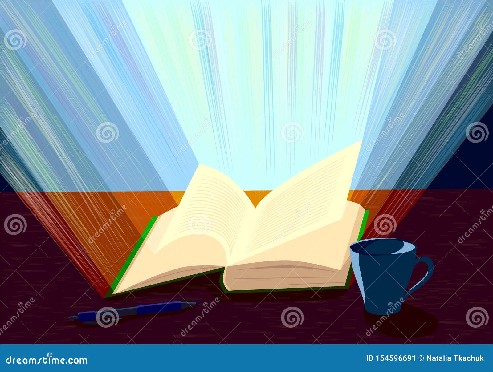 Open Book on Table is Shining, Vector Illustration Stock Vector ...