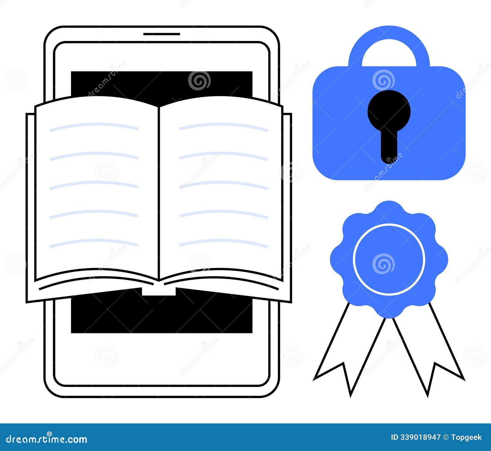 Digital Learning and Online Security Emblems Showing Electronic Book ...