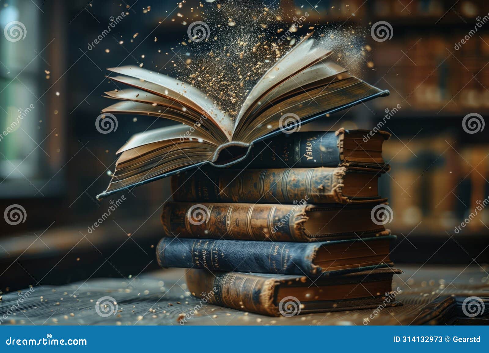 Magic Book with Sparkling Dust on Stack Stock Image - Image of sparkle ...