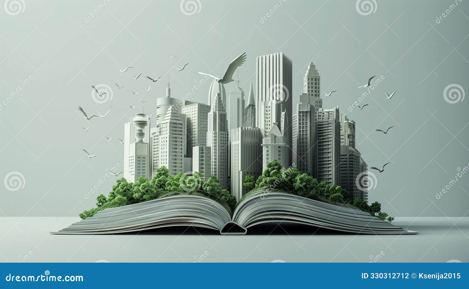 Open Book Transforming into a Modern Cityscape in a Minimalist Style ...