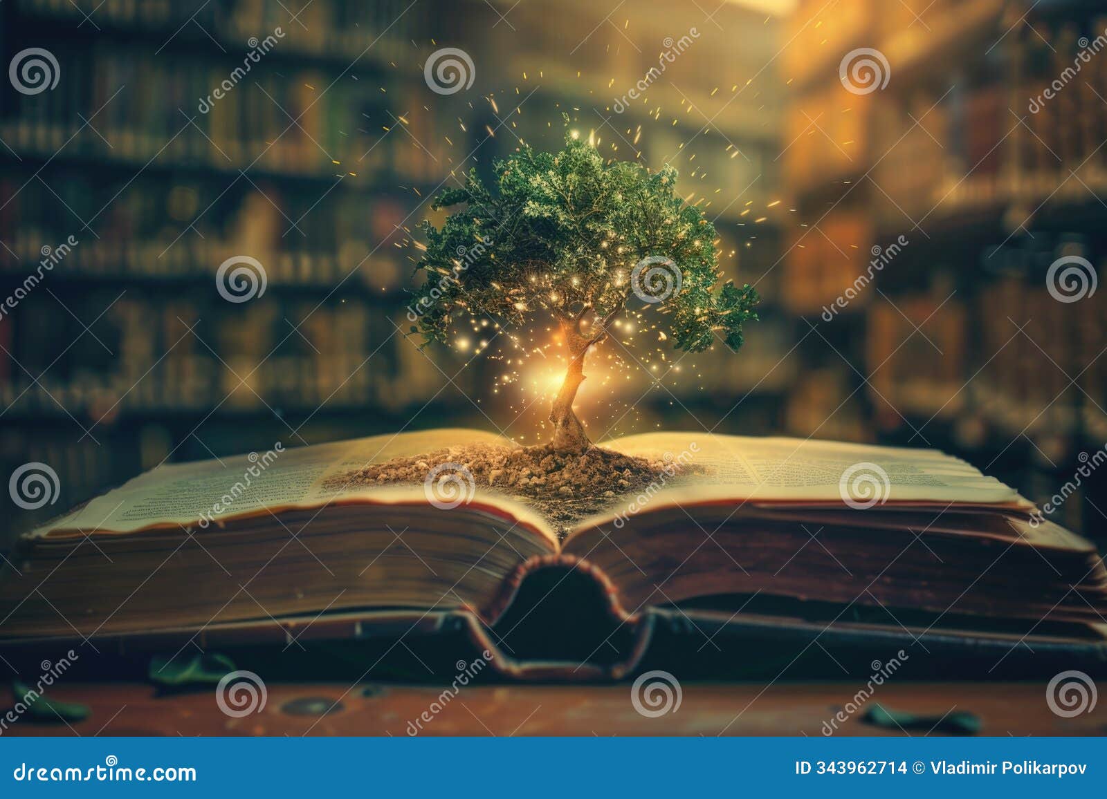 An Open Book with a Tree Growing Out of it Stock Photo - Image of ...