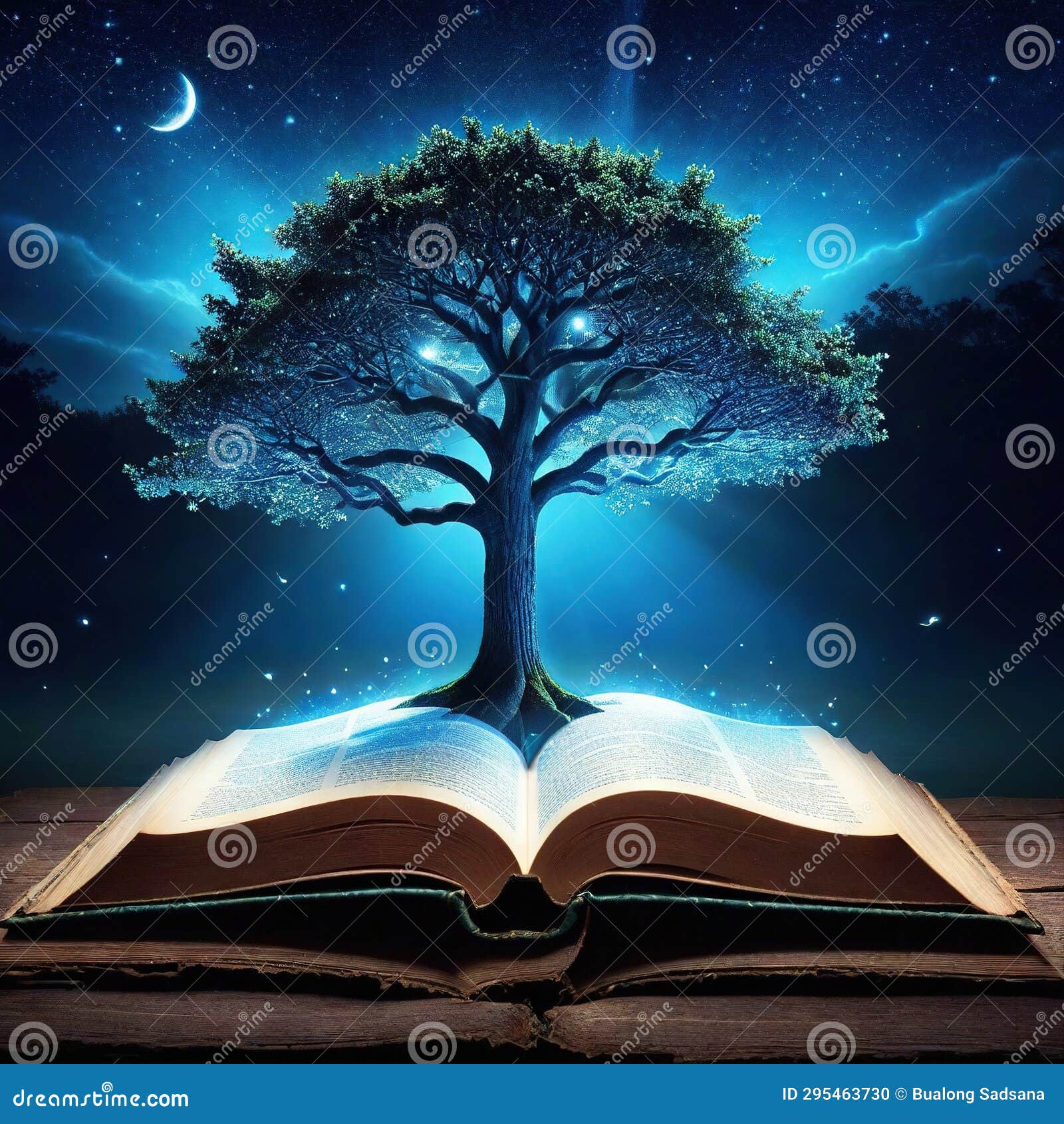 An Open Book with Tree Growing Out of Stock Illustration - Illustration ...