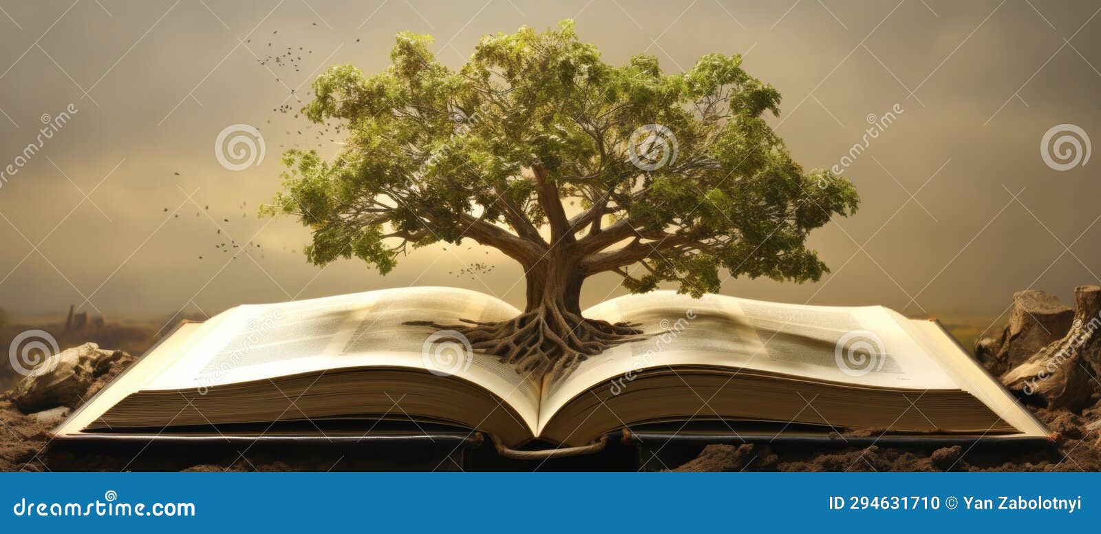 Open Book with a Tree Growing Out of it Stock Illustration ...