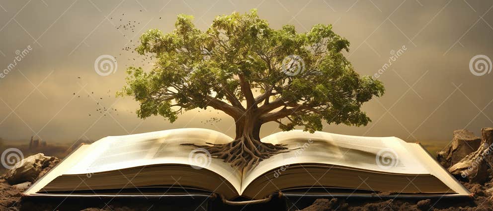 Open Book with a Tree Growing Out of it Stock Illustration ...