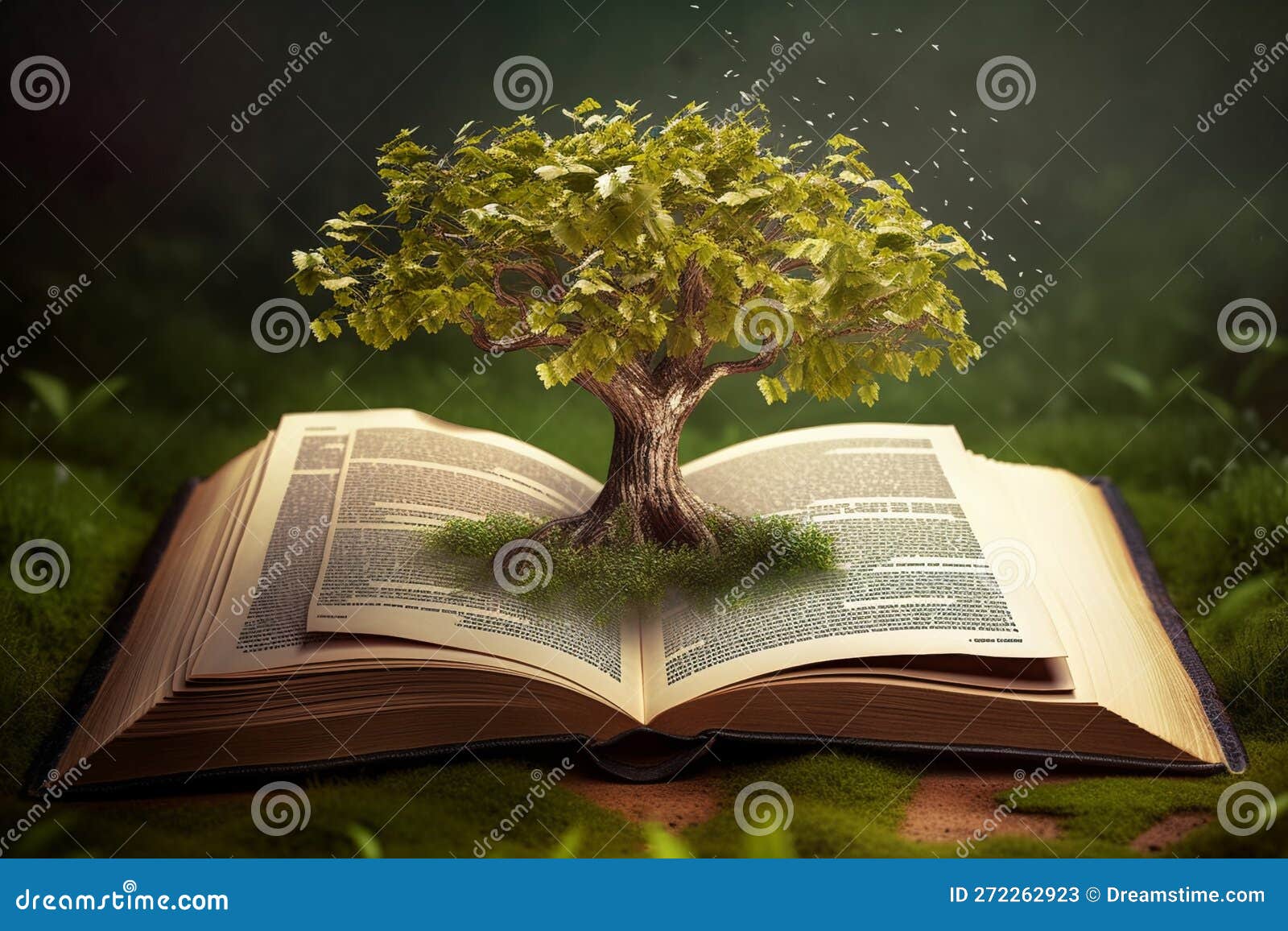 An Open Book with Tree Growing Out of it Stock Illustration ...