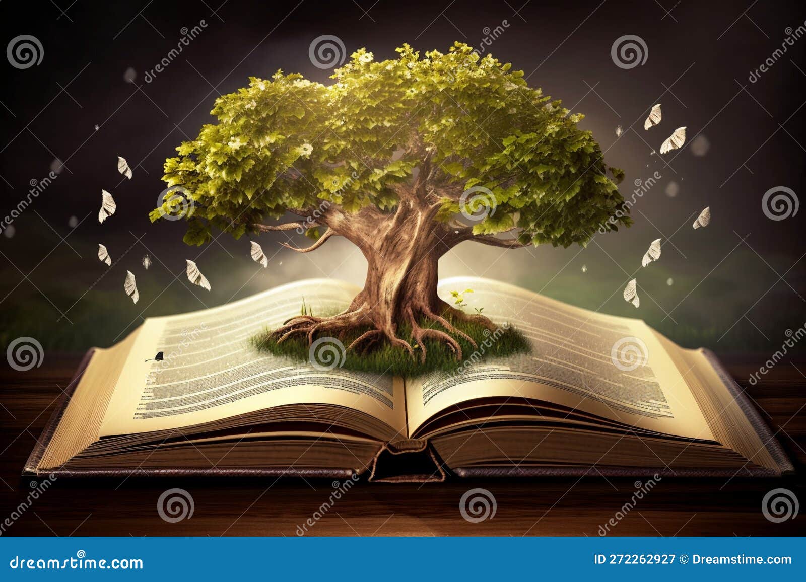 An Open Book with Tree Growing Out of it Stock Illustration ...