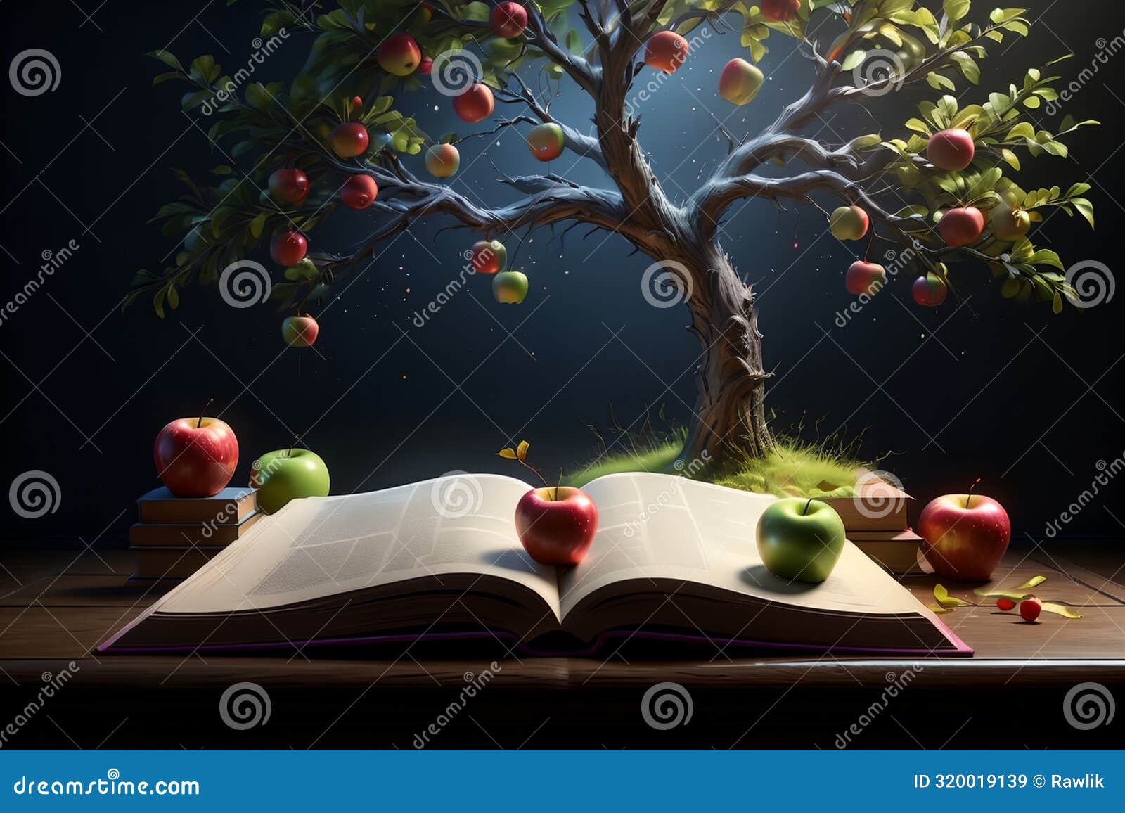 Open Book and Tree of Knowledge, Abstract Background Stock Illustration ...