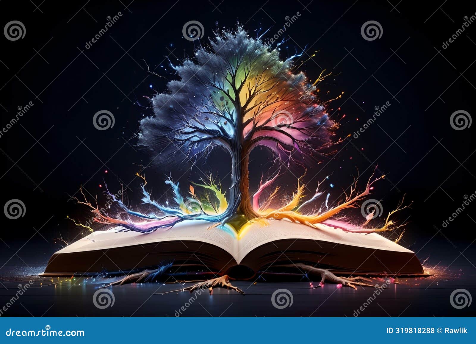 Open Book and Tree of Knowledge, Abstract Background Stock Photo ...