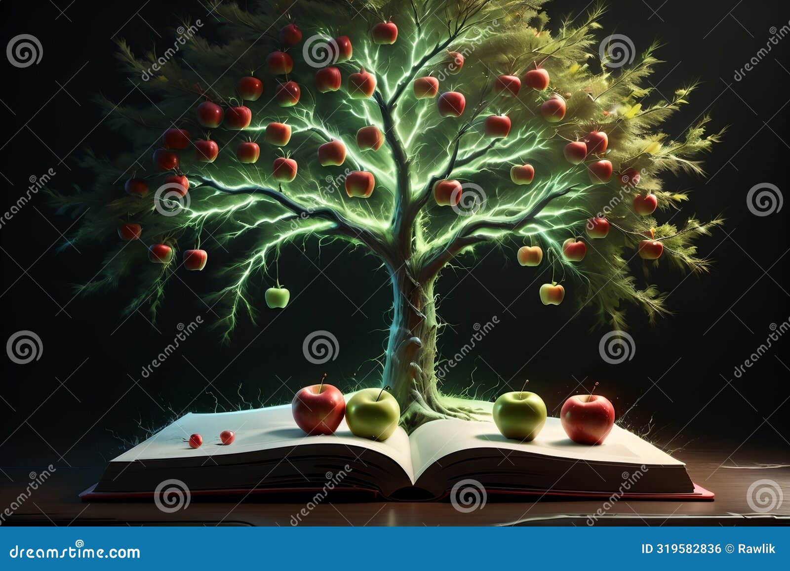 Open Book and Tree of Knowledge, Abstract Background Stock Photo ...