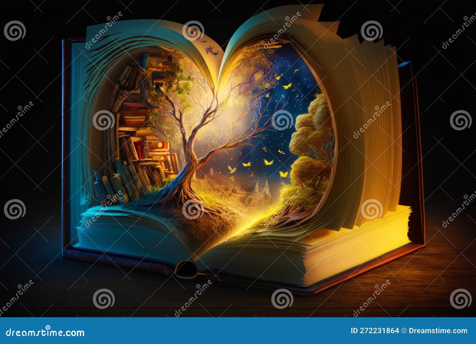 An Open Book with Tree in the Middle of it. Generative AI Stock Photo ...