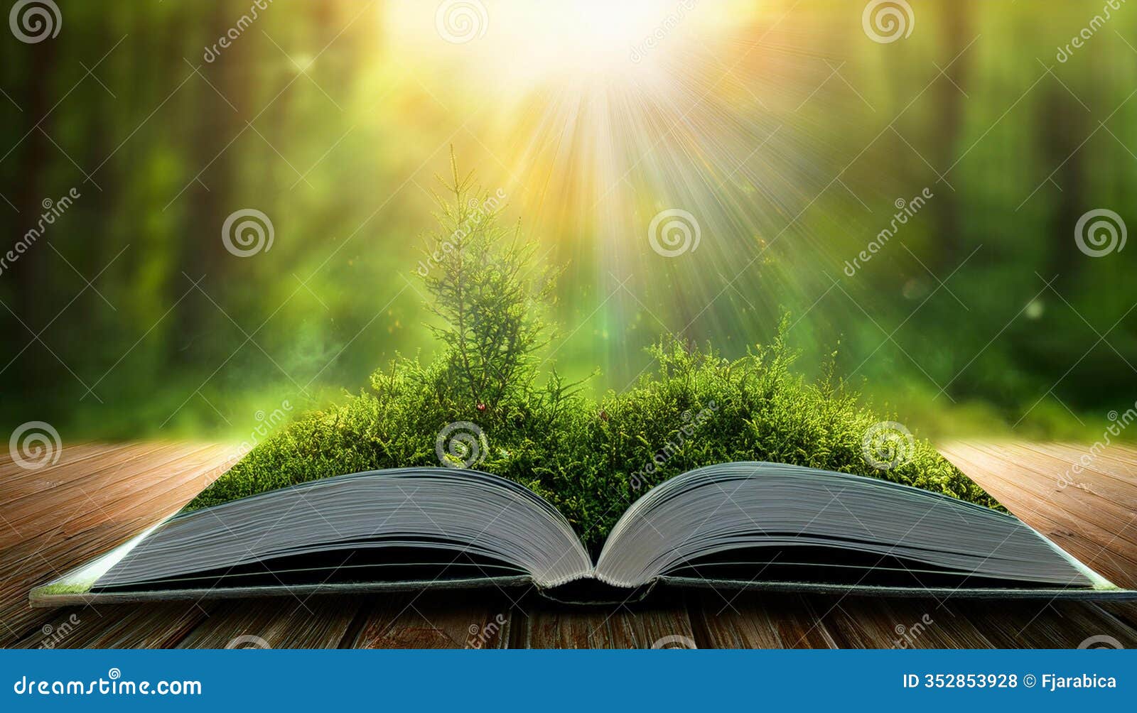 Open book on tree stock illustration. Illustration of school - 352853928