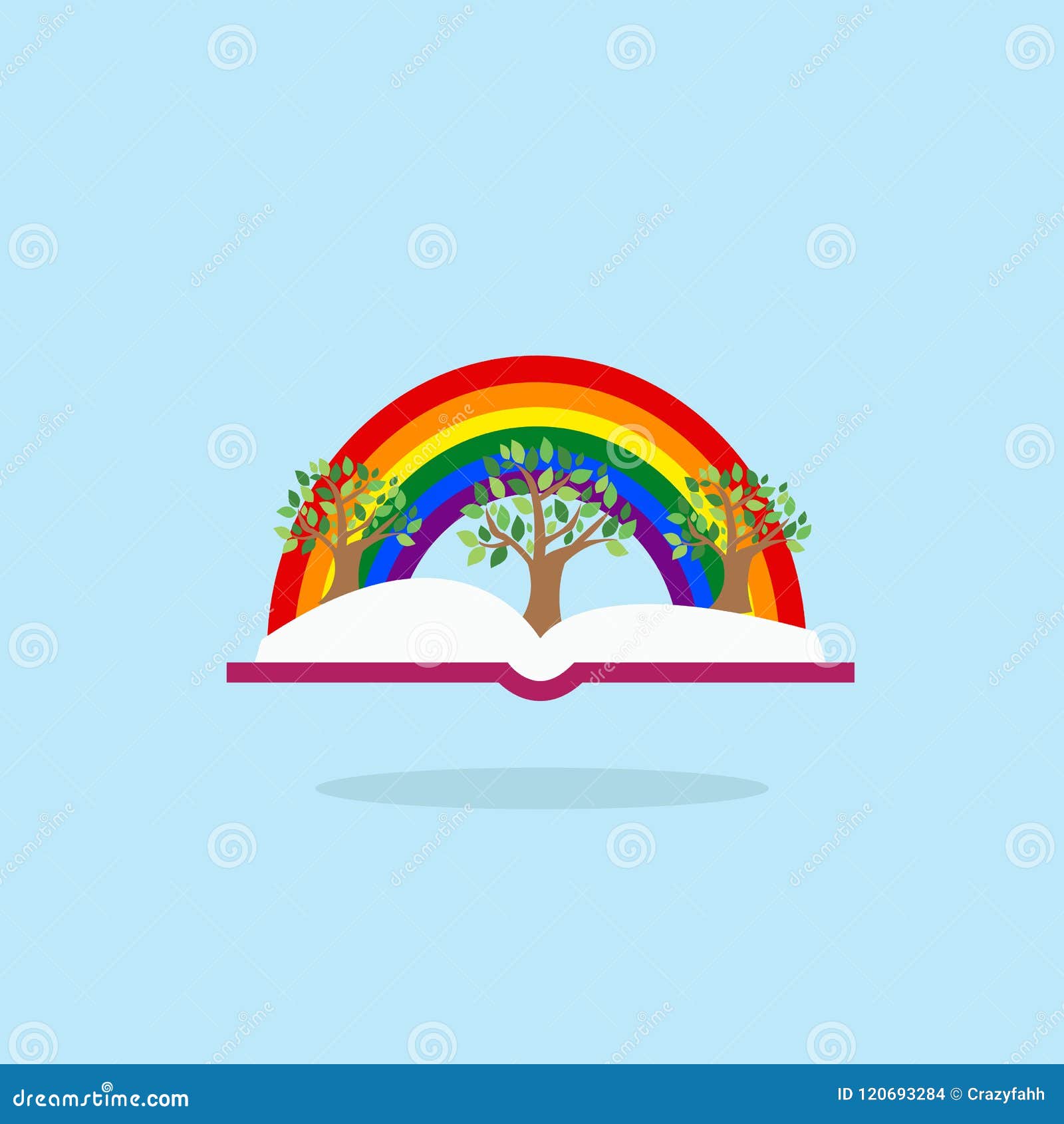Open Book With Tree And Rainbow Stock Illustration Illustration Of