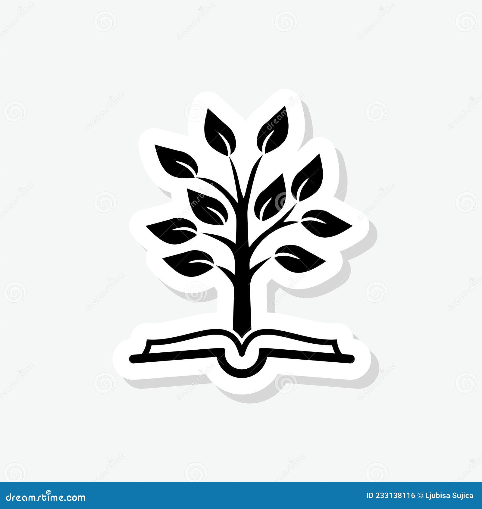 Open Book with Tree Sticker Icon Stock Vector - Illustration of grass ...