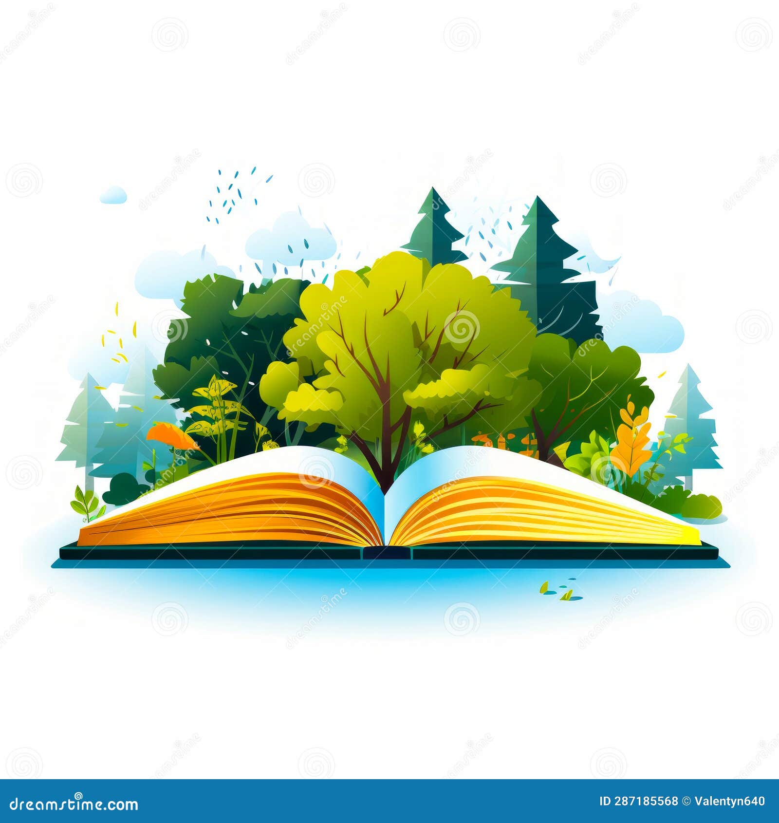 Open Book with Tree on Top of it in the Middle of Forest. Generative AI ...