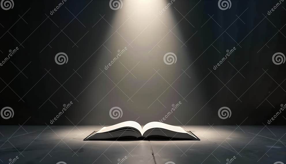 Open Book Under Spotlight. Minimalist Setting. Digital Literature ...