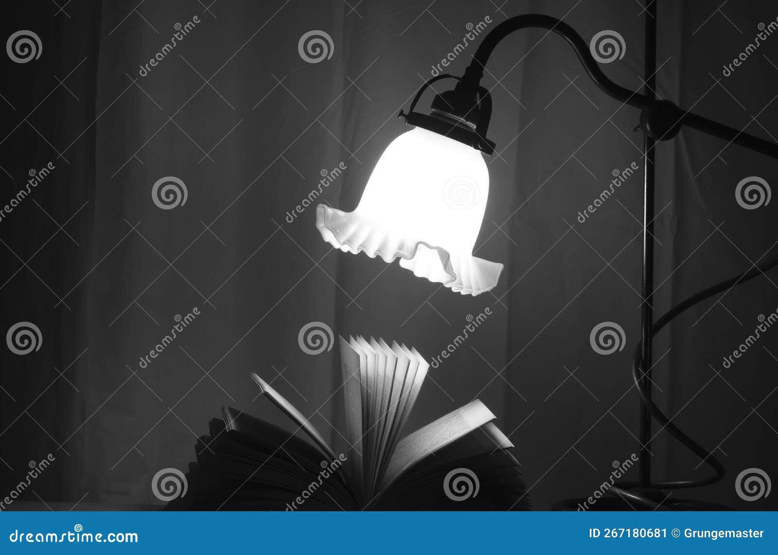 Open Book and a Vintage Lamp, Reading,education,learning Concept, Black ...
