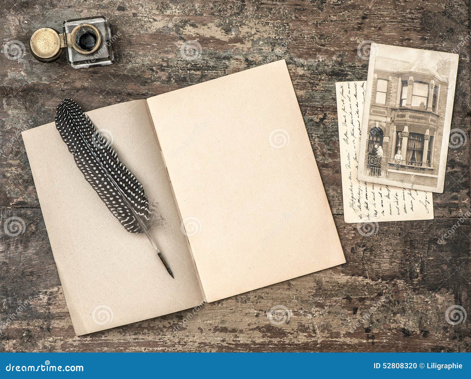 Open Book, Vintage Writing Tools Feather Pen and Inkwell Stock Photo ... Open Book, Vintage Writing Tools Feather Pen and Inkwell Stock Photo ...