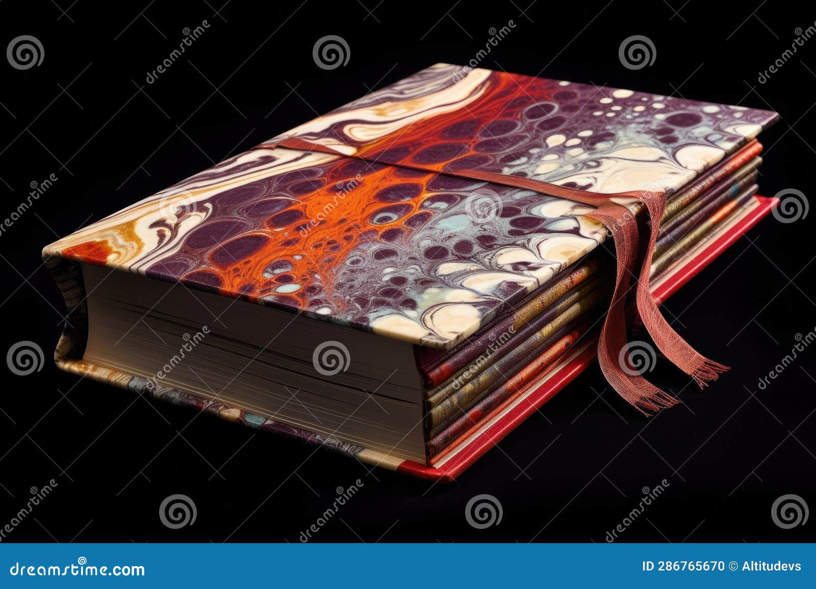 Open Book with Visible Binding and Marbled Endpapers Stock Illustration ...