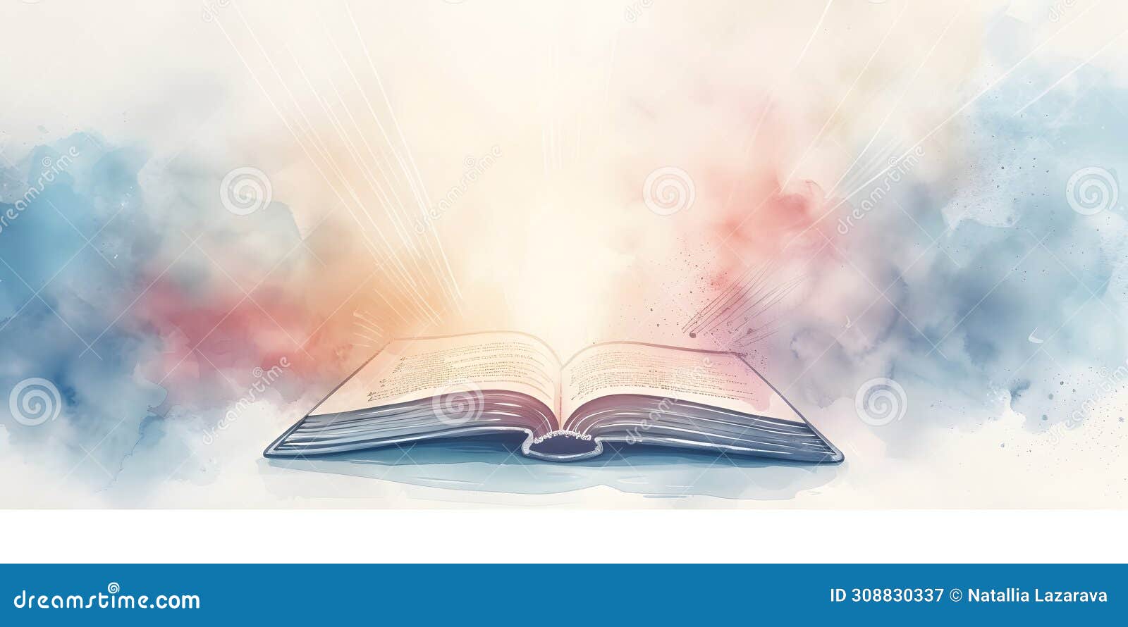 An Open Book with White Rays in the Style of Watercolor Illustration ...