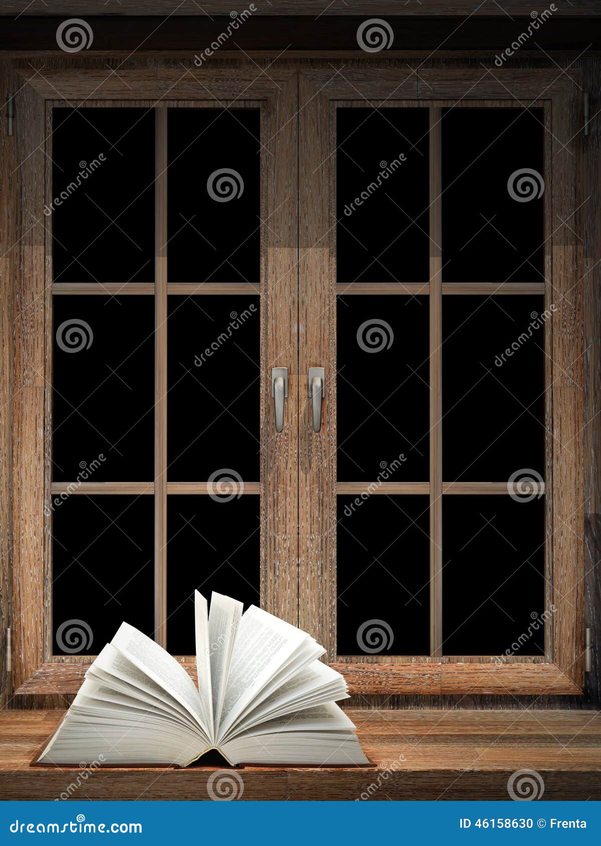 Open book on windowsill stock illustration. Illustration of dark - 46158630