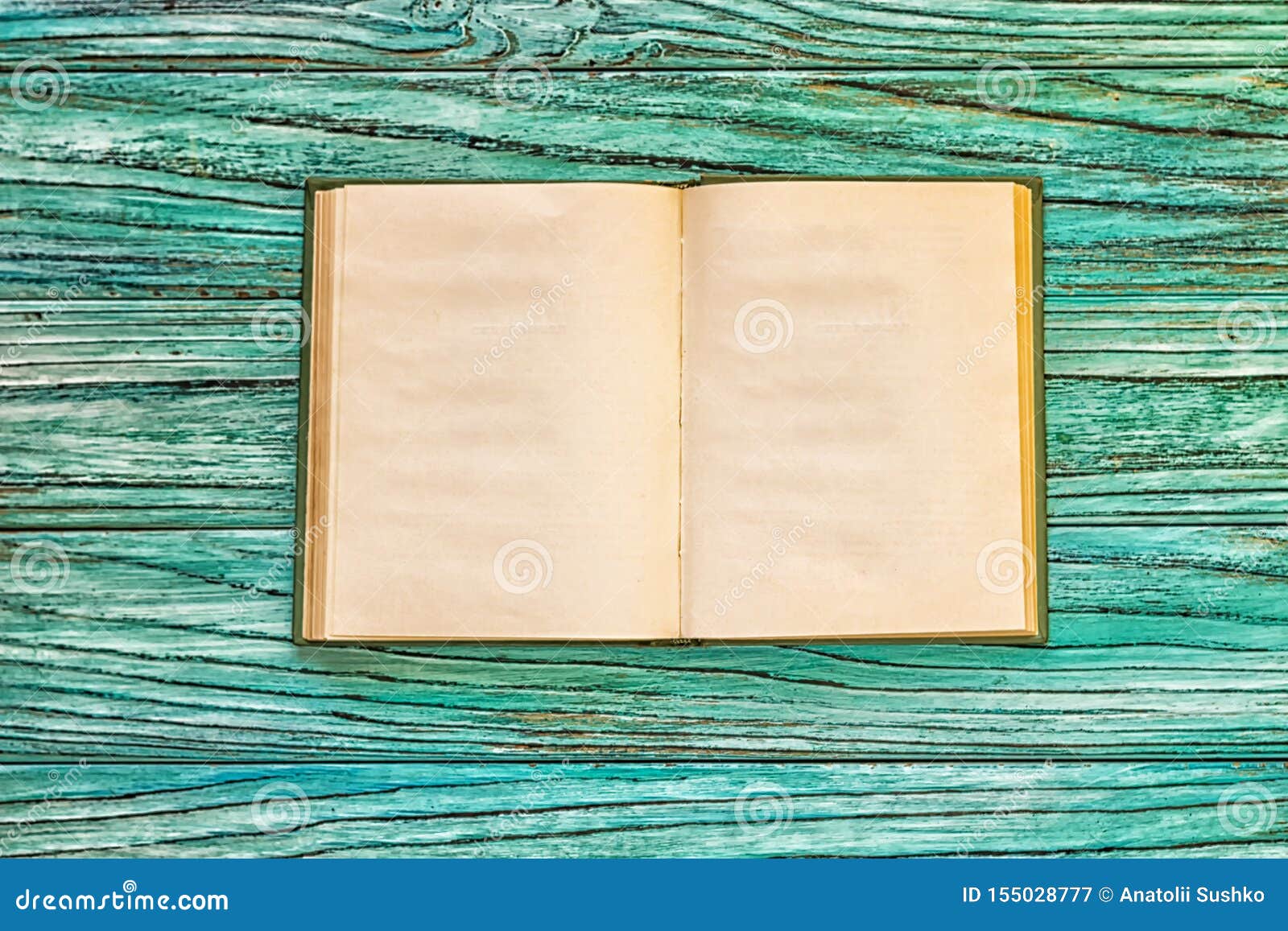 Open Book on a Wooden Background with Copy Space, Top View Stock Image ...