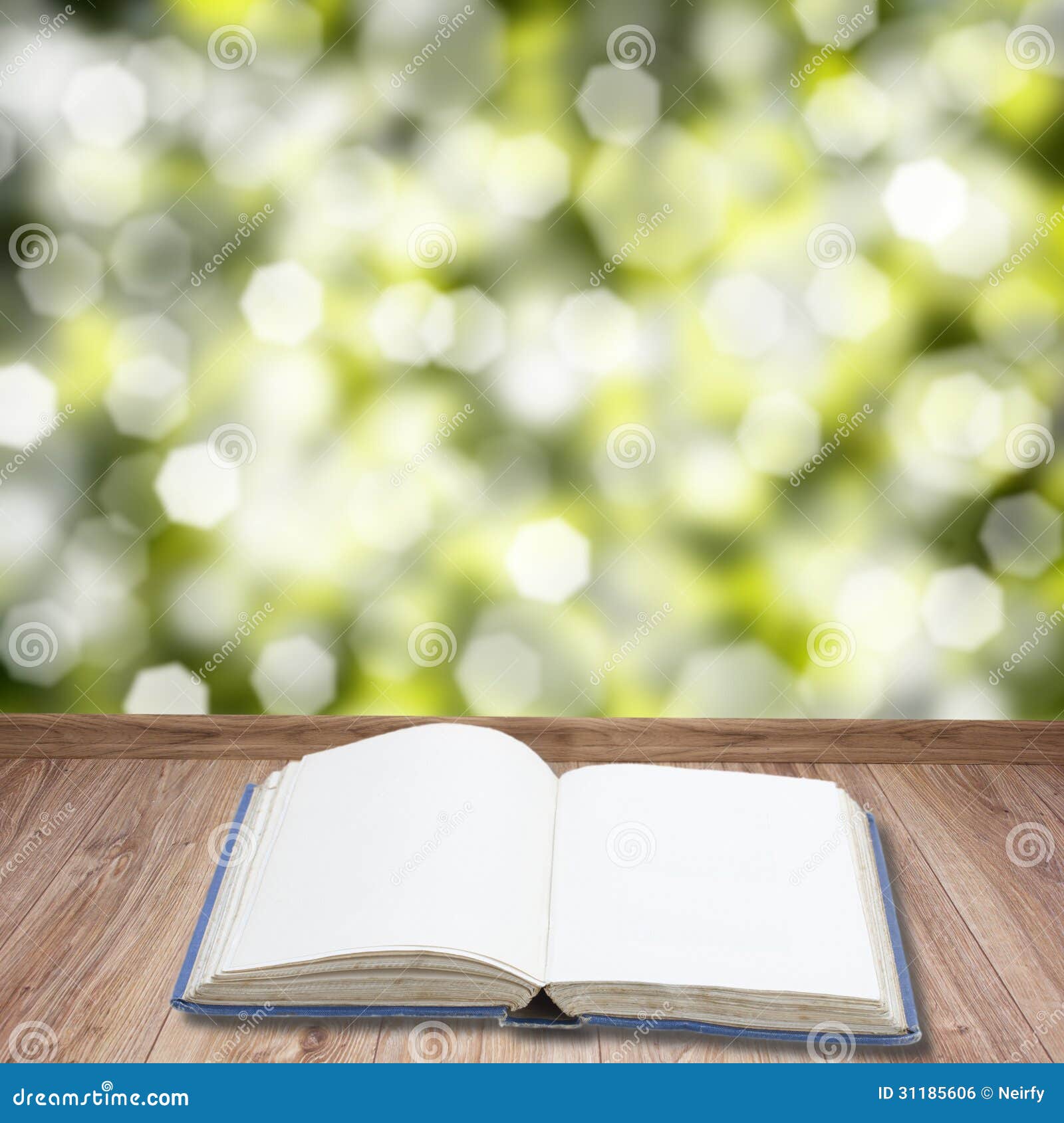 Open book on wooden planks stock photo. Image of note - 31185606