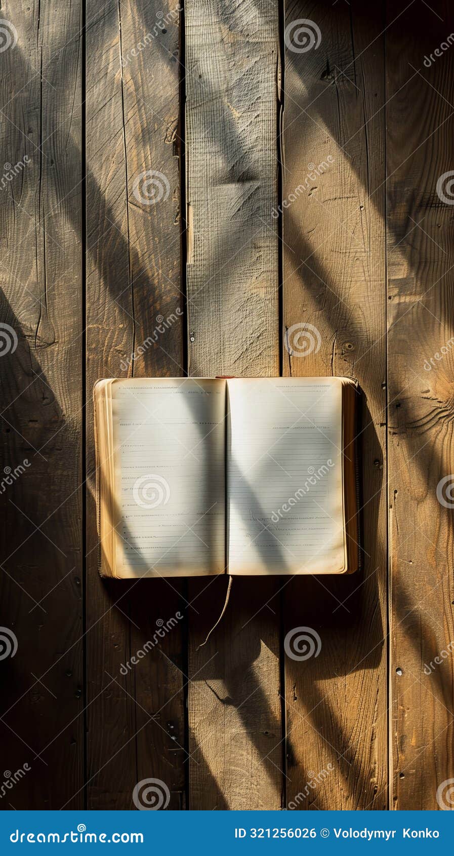 Open Book on Wooden Surface with Sunlight and Shadows, Quiet Reading ...