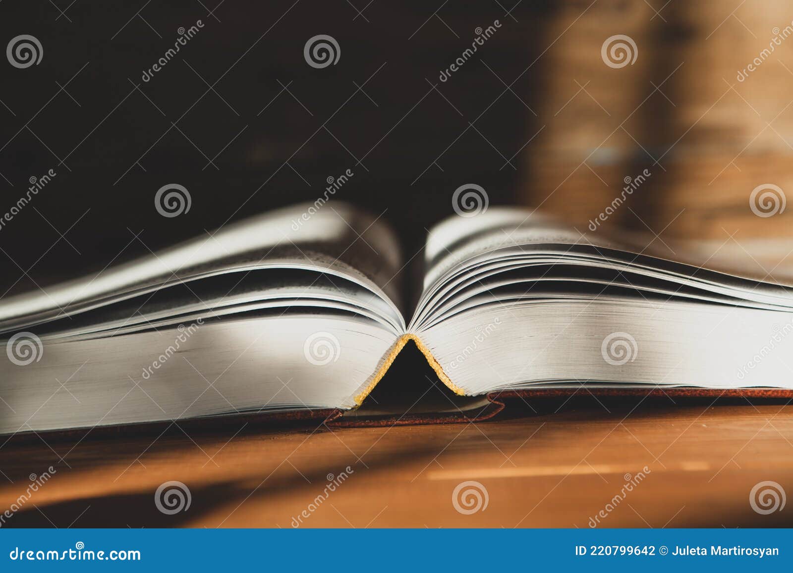 Open Book on a Wooden Table Stock Photo - Image of education, template ...