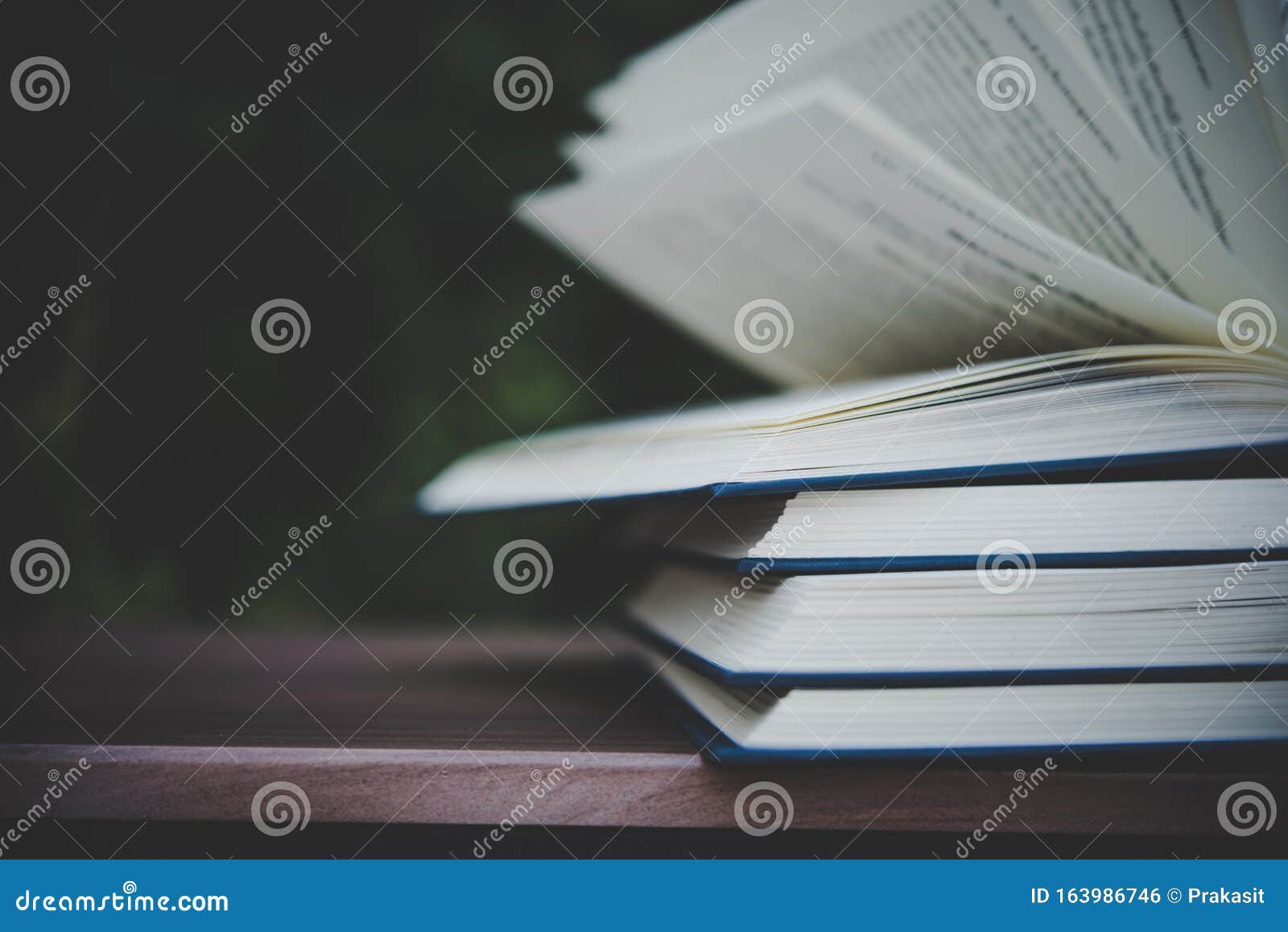 Open book on wooden table stock photo. Image of white - 163986746