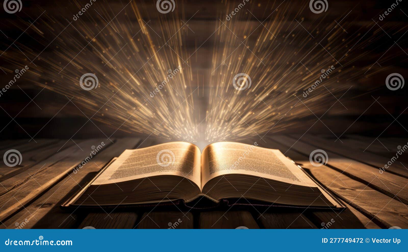 Open Book on Wooden Table with Rays of Light Coming. Generative AI ...