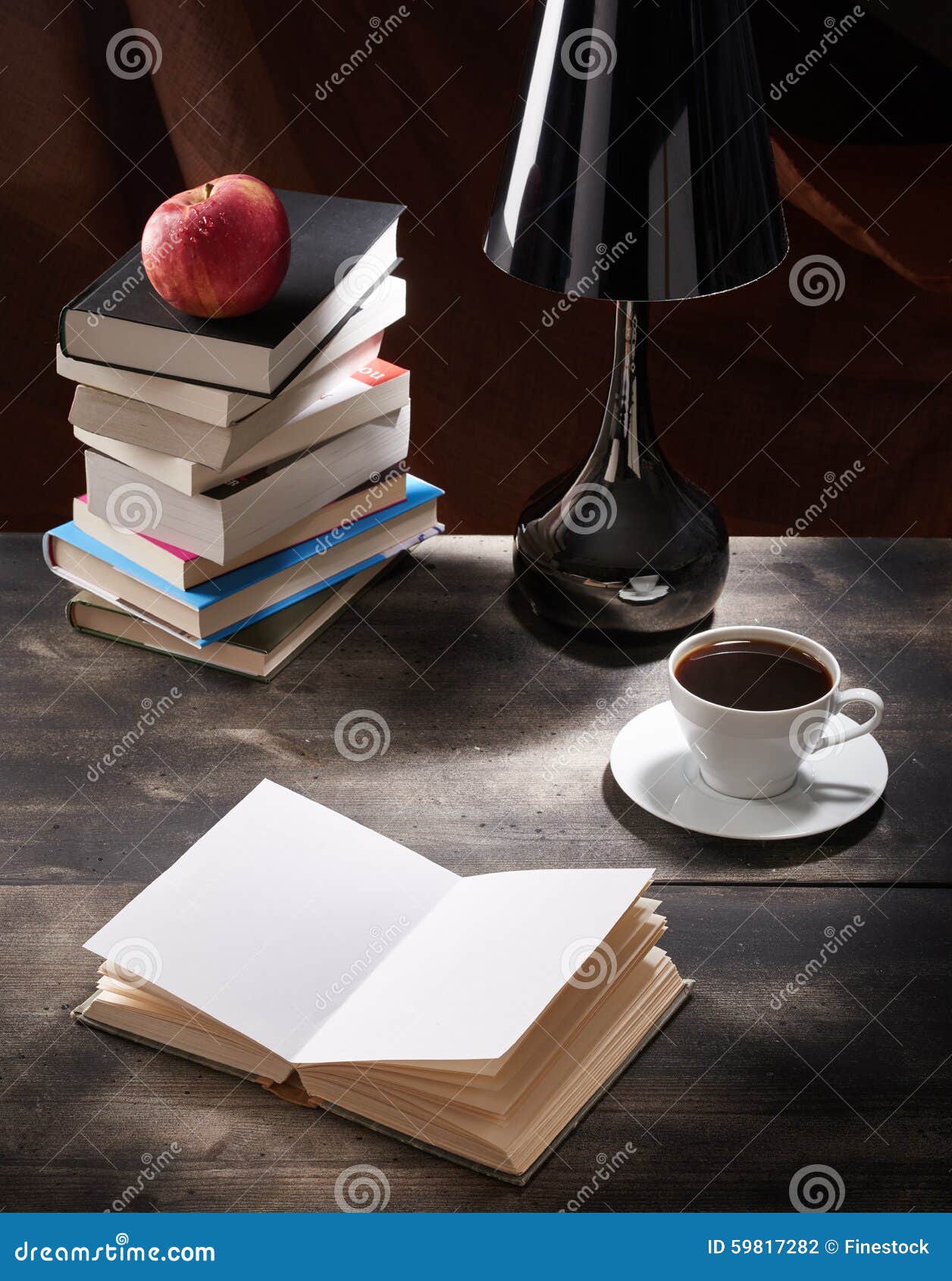 Open book on wooden table stock photo. Image of sketch - 59817282
