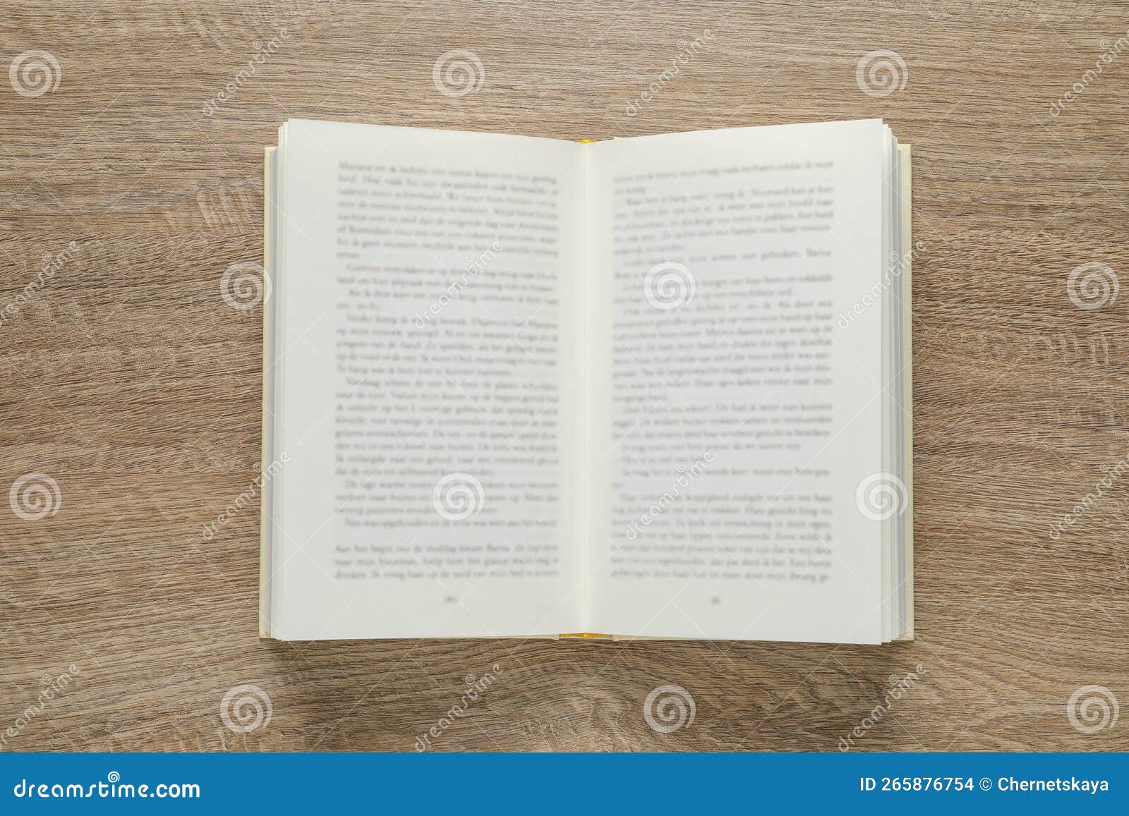 Open Book on Wooden Table, Top View Stock Photo - Image of mockup ...