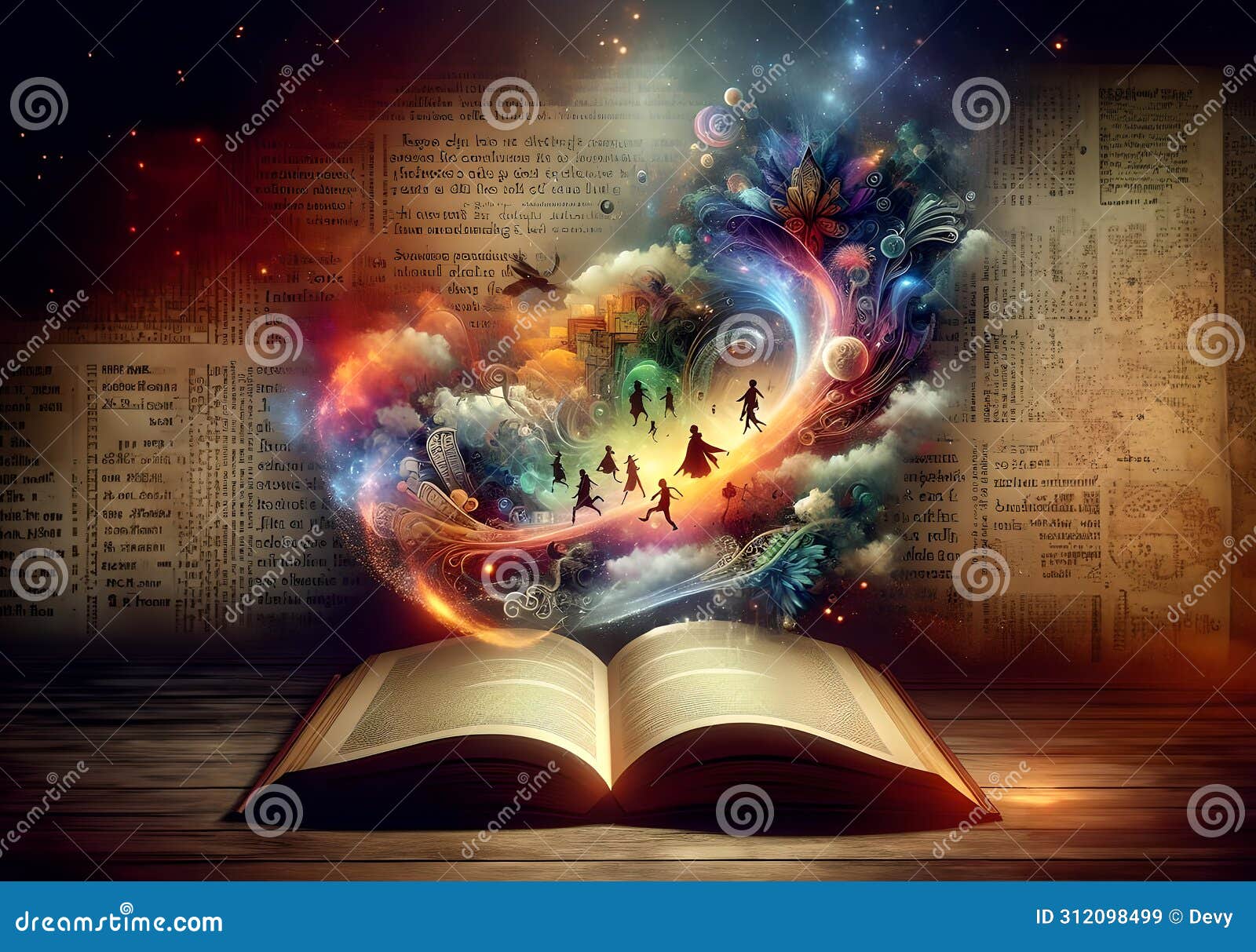 An Open Book with Words and Letters Flowing from it, Concept Stock ...