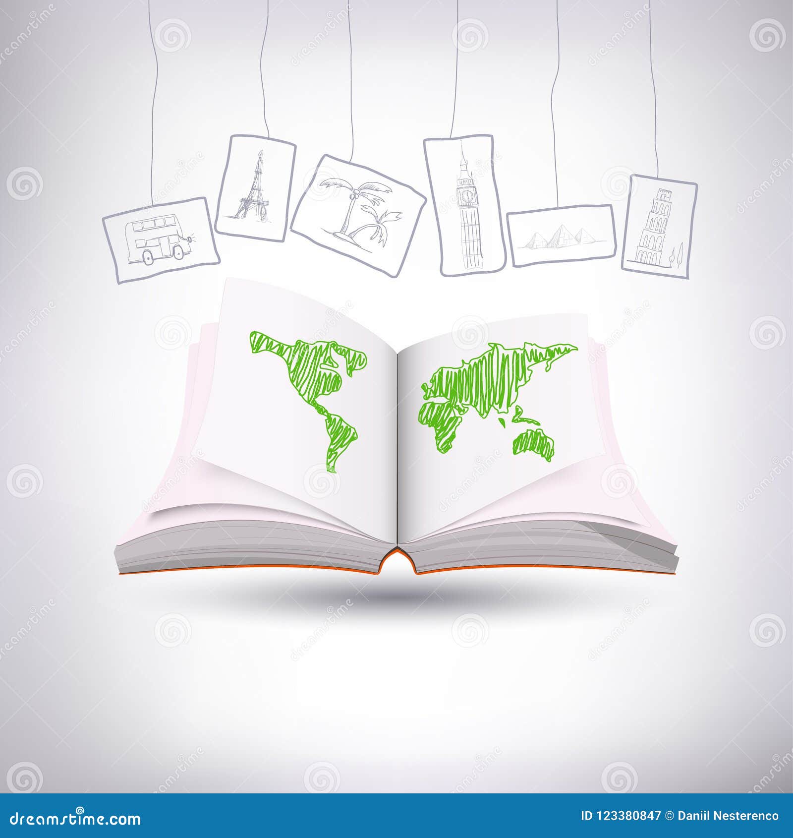 Open Book and World Map Drawn in Pencil Stock Vector - Illustration of ...