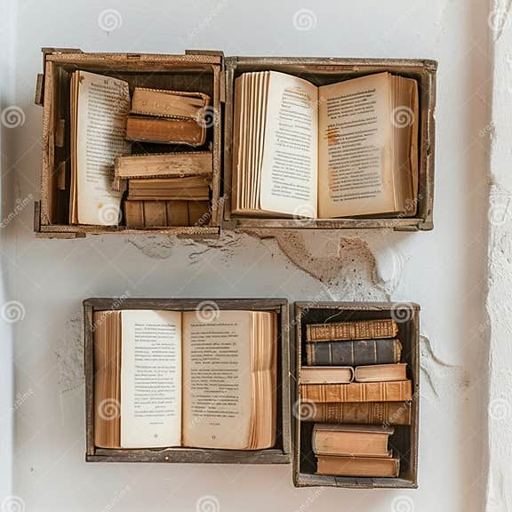 Open Books and a Diverse Book Collection on Display Stock Illustration ...