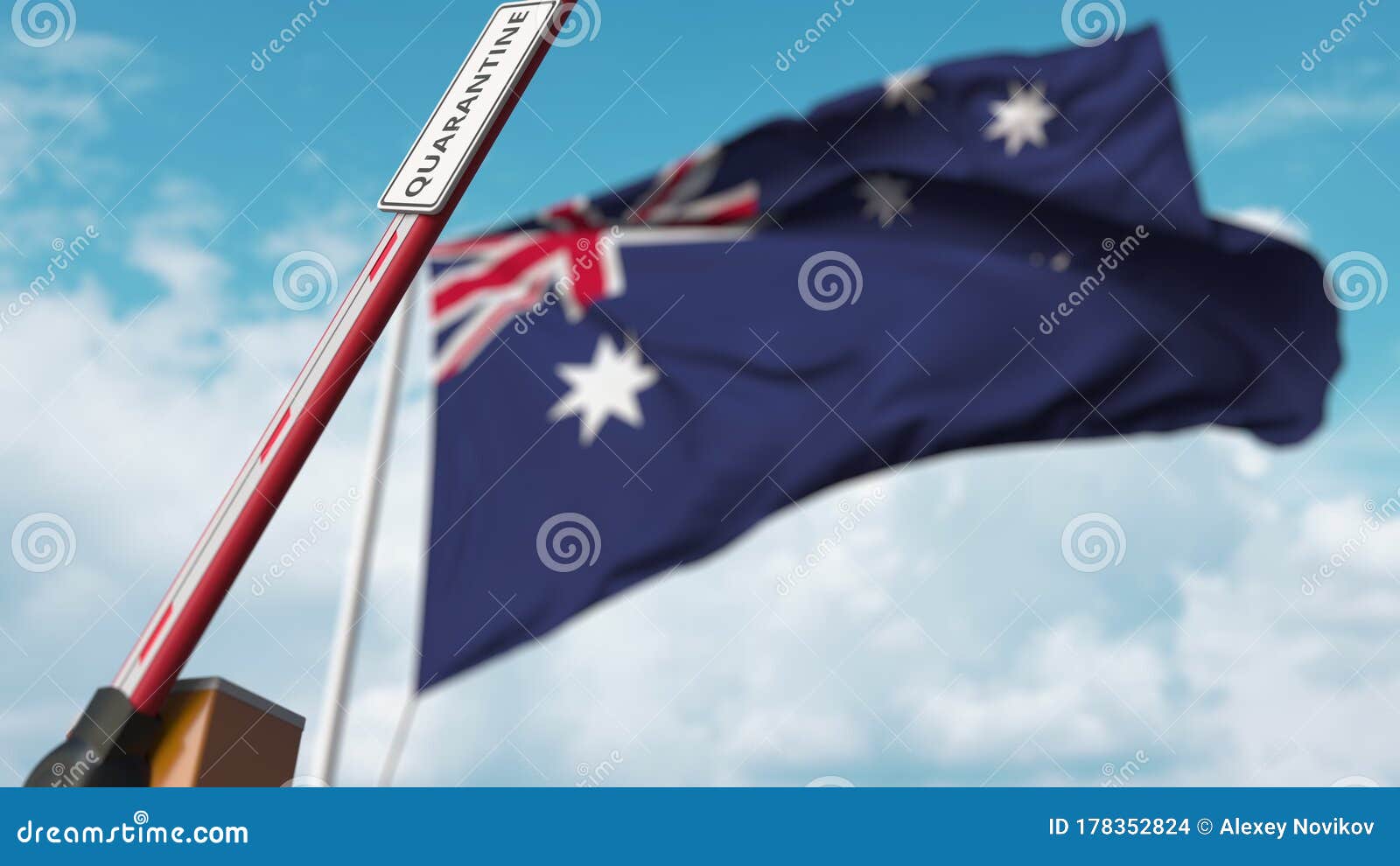 Open Boom Gate with QUARANTINE Sign on the Australian Flag Background ...