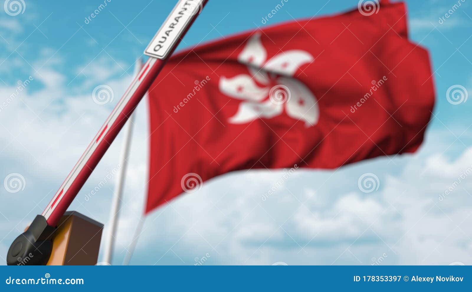 Open Boom Gate With QUARANTINE Sign On The Syrian Flag Background ...