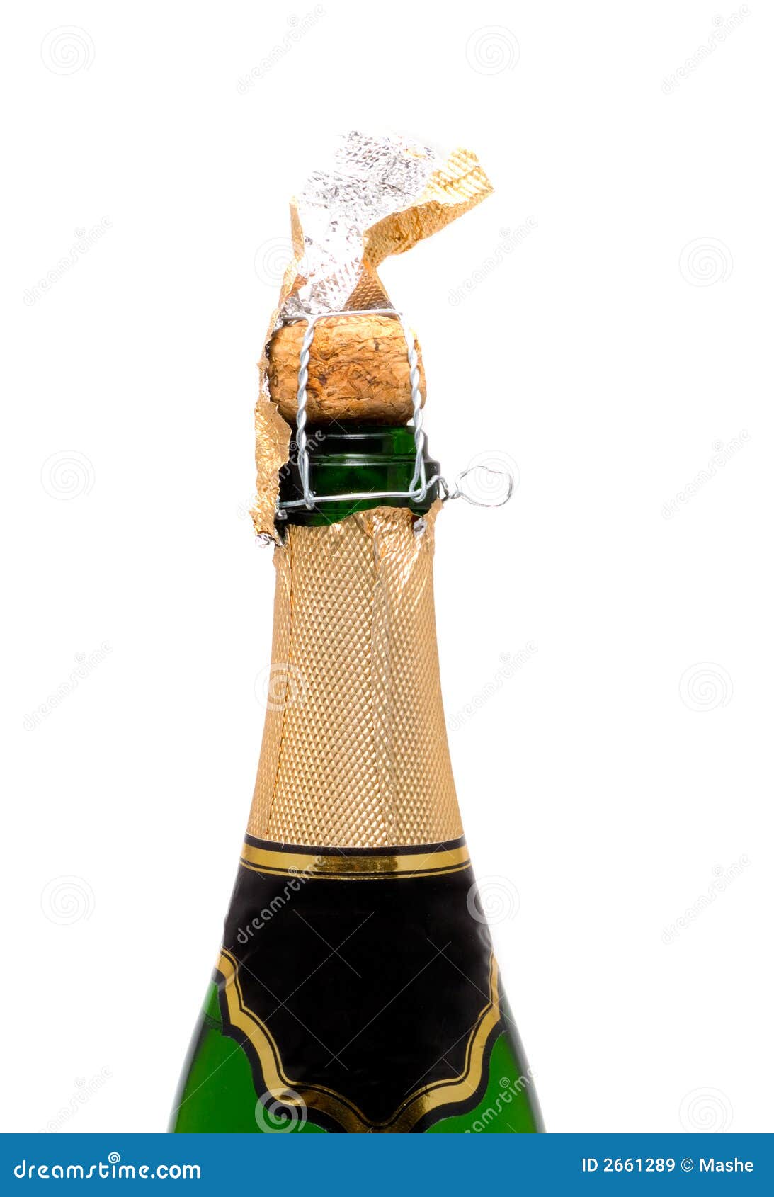 Open bottle of champagne. stock image. Image of foil, green - 2661289