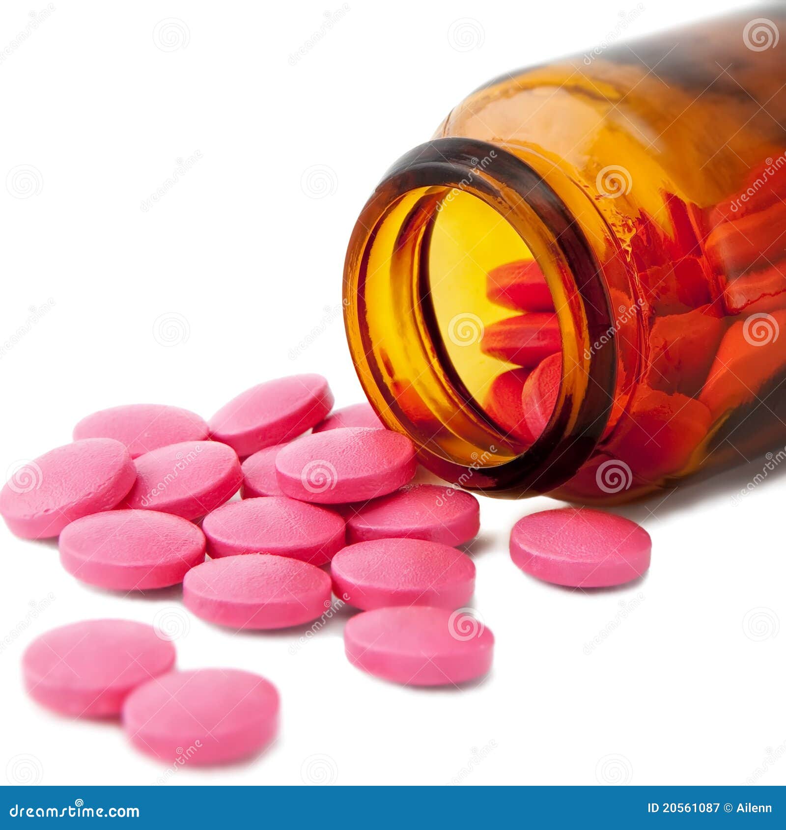 Open a Bottle of Spilled Pills on White Background Stock Image - Image ...