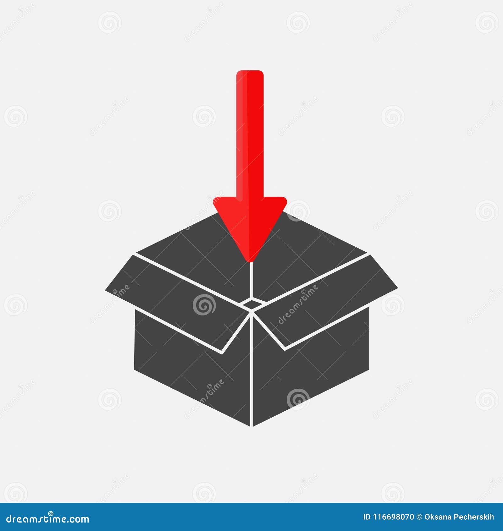 Open Box and Arrow Pointing into the Box, Inside a Vector Image. Stock ...