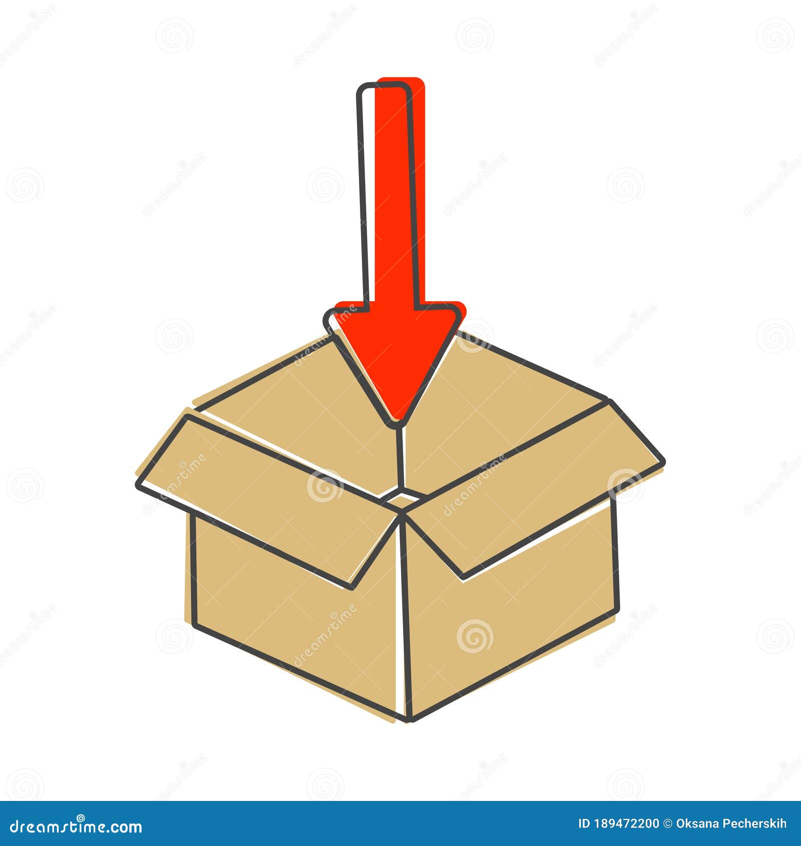 Open Box and Arrow Pointing into the Box, Inside a Vector Image ...