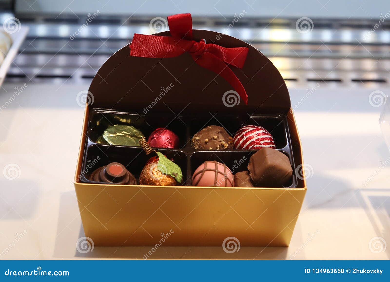 Open box of chocolates stock photo. Image of chocolate - 134963658
