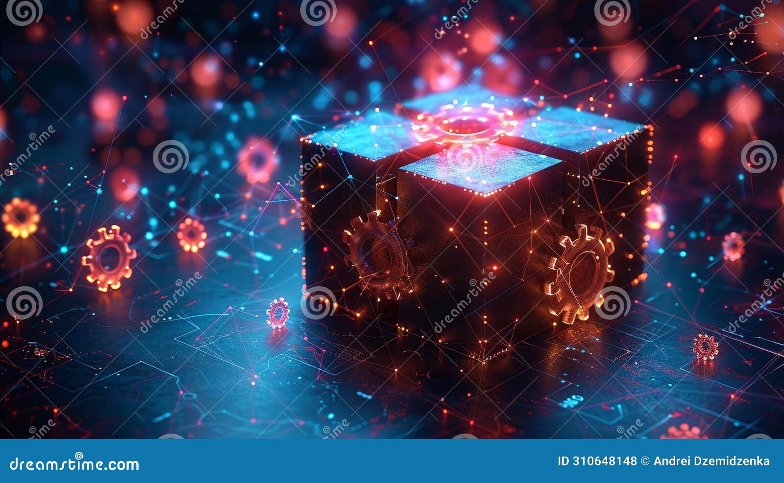 Open Box with Cog Wheels. Low Poly Style Design. Geometric Background ...